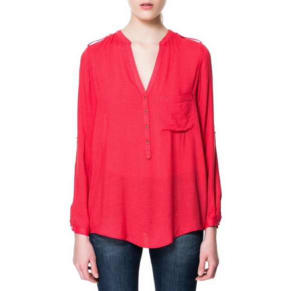 Zara | Tops | Zara Red Coral Polka Dots Blouse | Poshmark